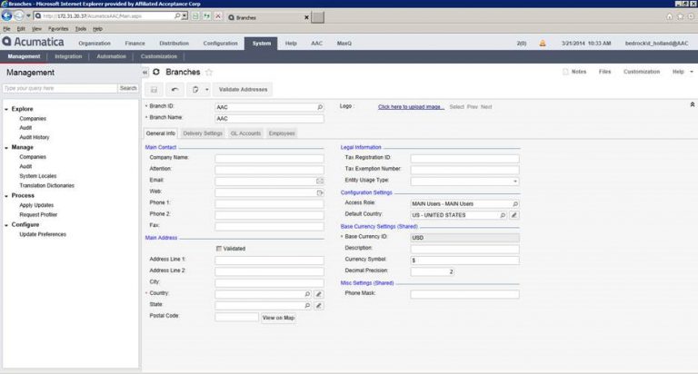 Acumatica – BranchID Error - MaxQ Technologies