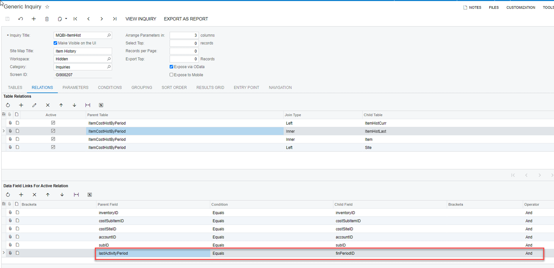 Inventory History Using Generic Inquiry in Acumatica - MaxQ Technologies